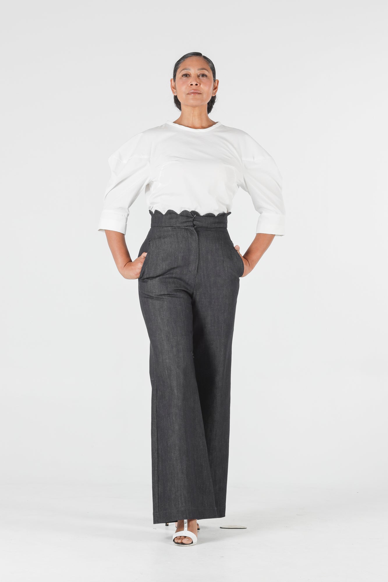 1- Denim high waisted pants in indigo – natalija rushidi