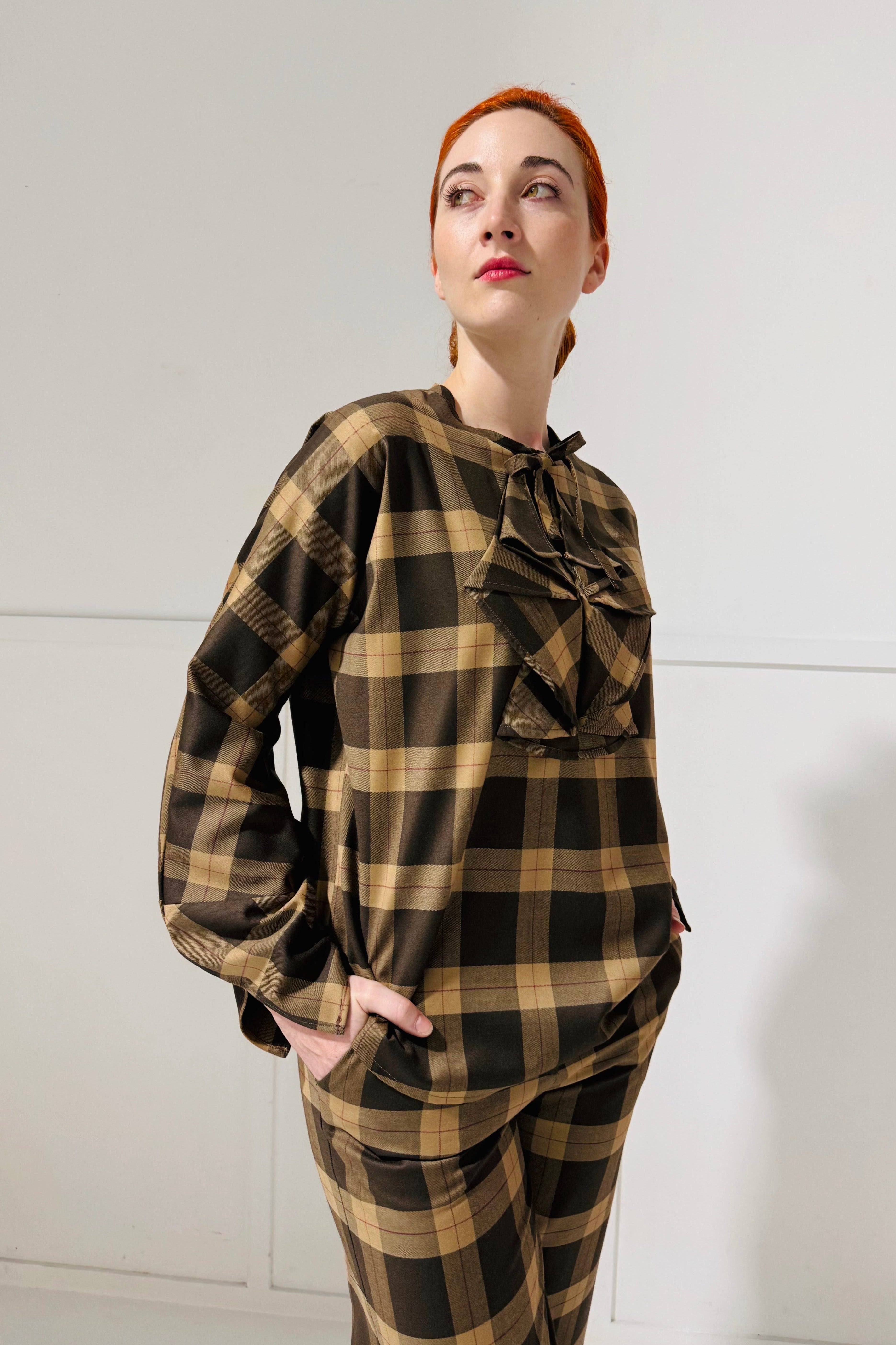 1- Brown top in tartan – natalija rushidi
